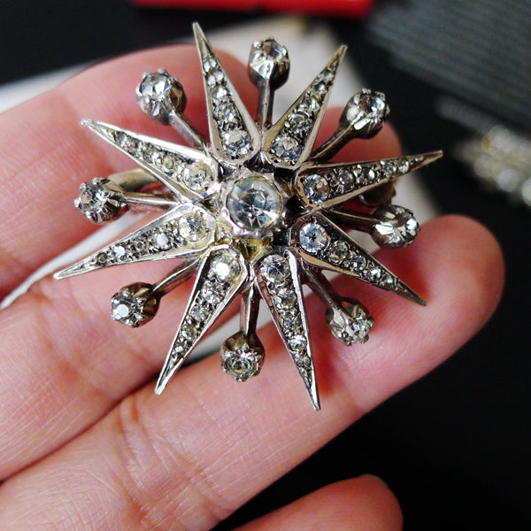 VICTORIAN STERLING SILVER PASTE STAR BURST BROOCH - SHECH