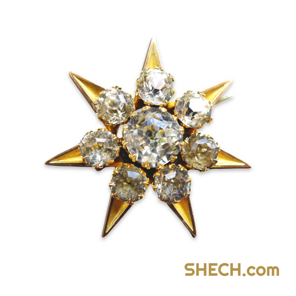 VICTORIAN METAL GILT PASTE STAR BROOCH - SHECH