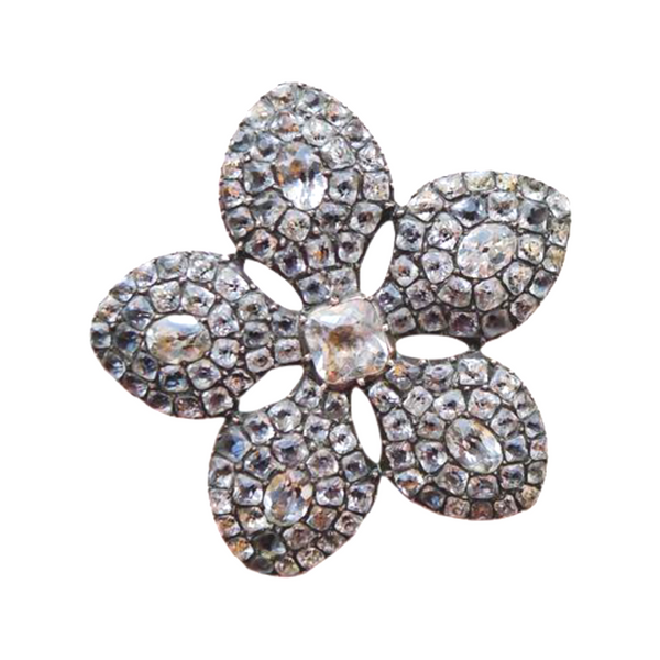 GORGEOUS GEORGIAN SILVER PASTE BLACK DOT PAVE SET FIVE PETALS BROOCH ...